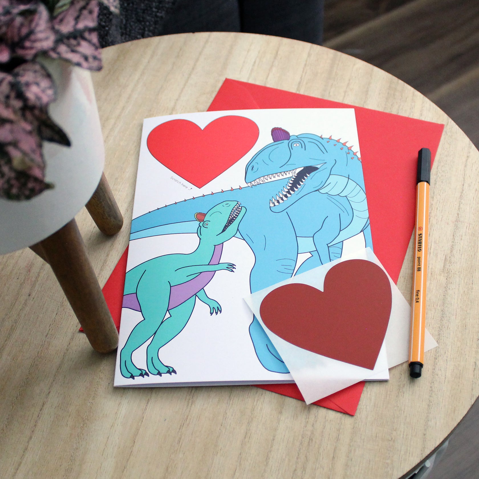 Heart Dinosaur Scratch Greeting Card – Dinosaurs Doing Stuff