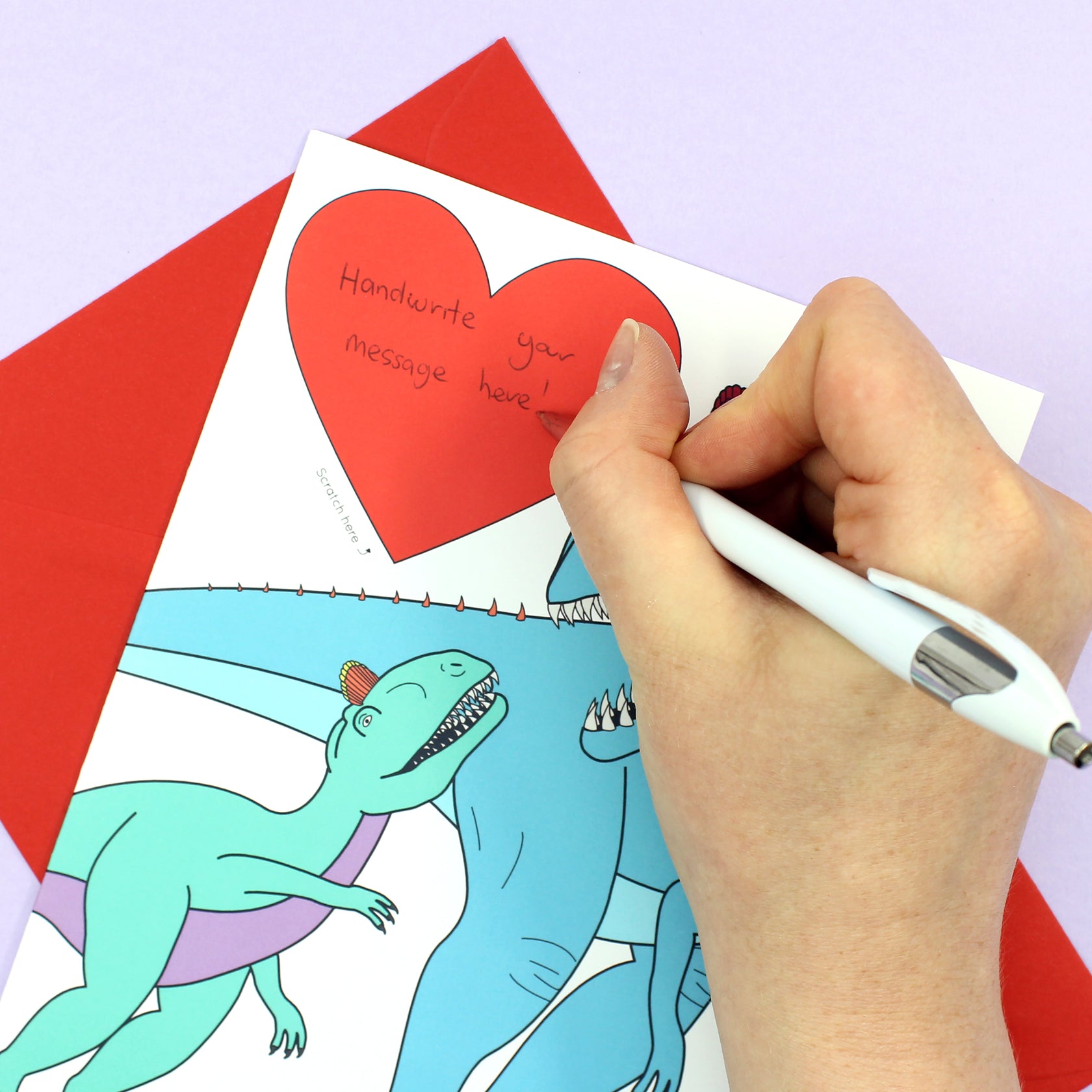 Heart Dinosaur Scratch Greeting Card – Dinosaurs Doing Stuff